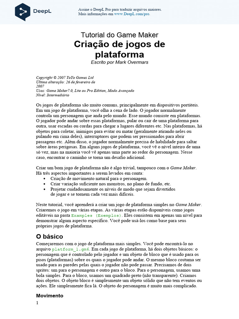 GM Tutorial - Platform Games Ingles PT-BR | PDF | Videogames | Colisão