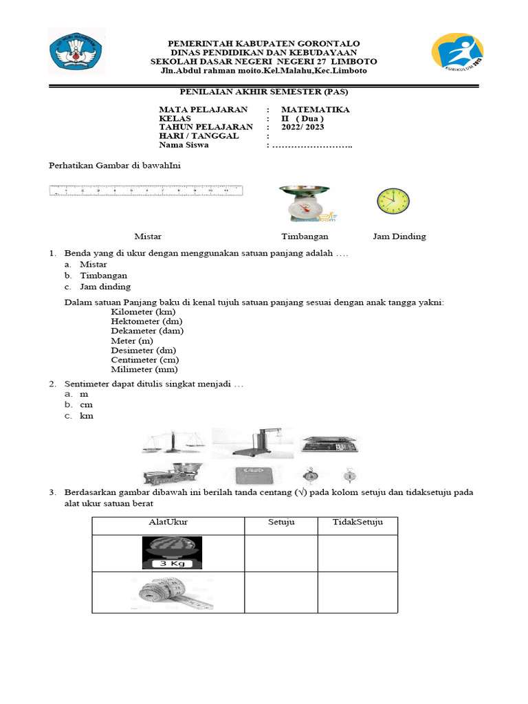 Soal Matematika Kelas 2 Fix | PDF