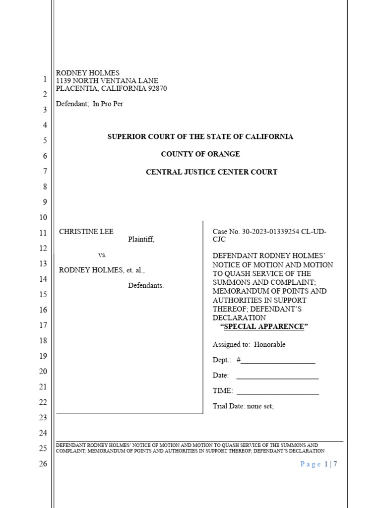 Rodney Motion To Quash - Demand | PDF | Complaint | Summons