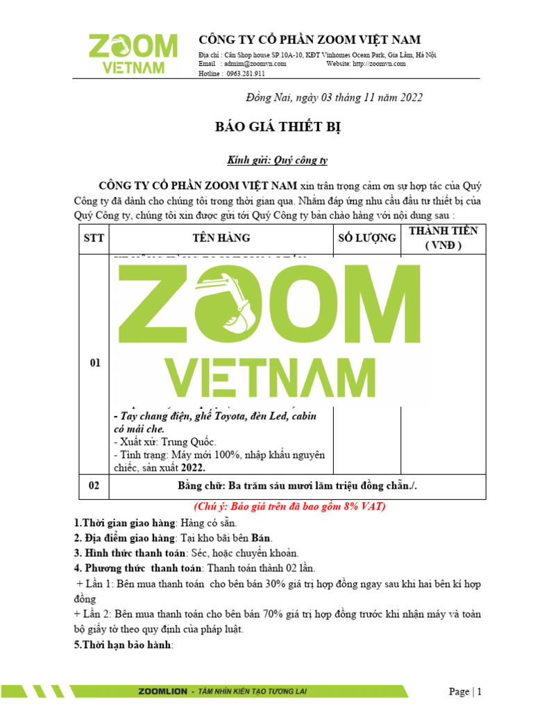 Zoom VN - Báo Giá Xe Nâng 3.5t Zoomlion Máy Isuzu - A Trung | PDF