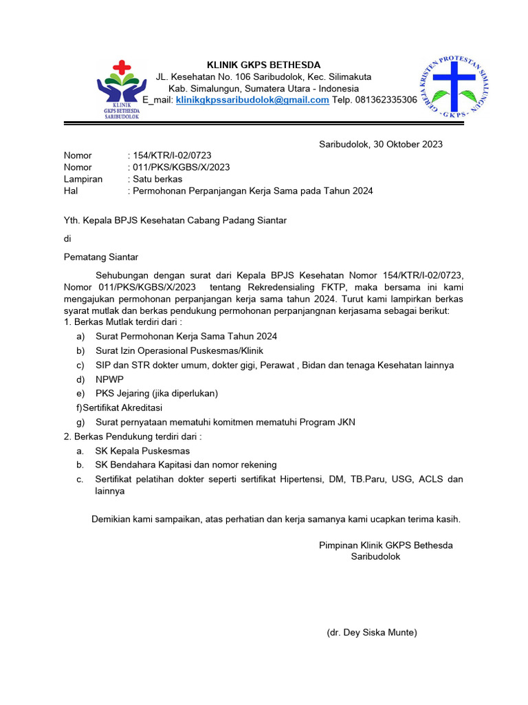 Contoh Surat Permohonan Kerja Sama FKTP Tahun 2024 | PDF Contoh Surat Permohonan Kerja Sama FKTP Tahun 2024 | PDF