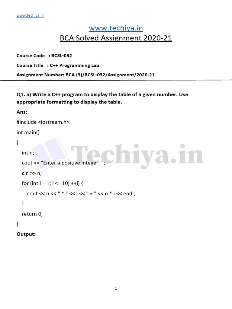BCSL 032 Solved Assignment 2023 | PDF | C++ | Constructor (Object Oriented Programming)