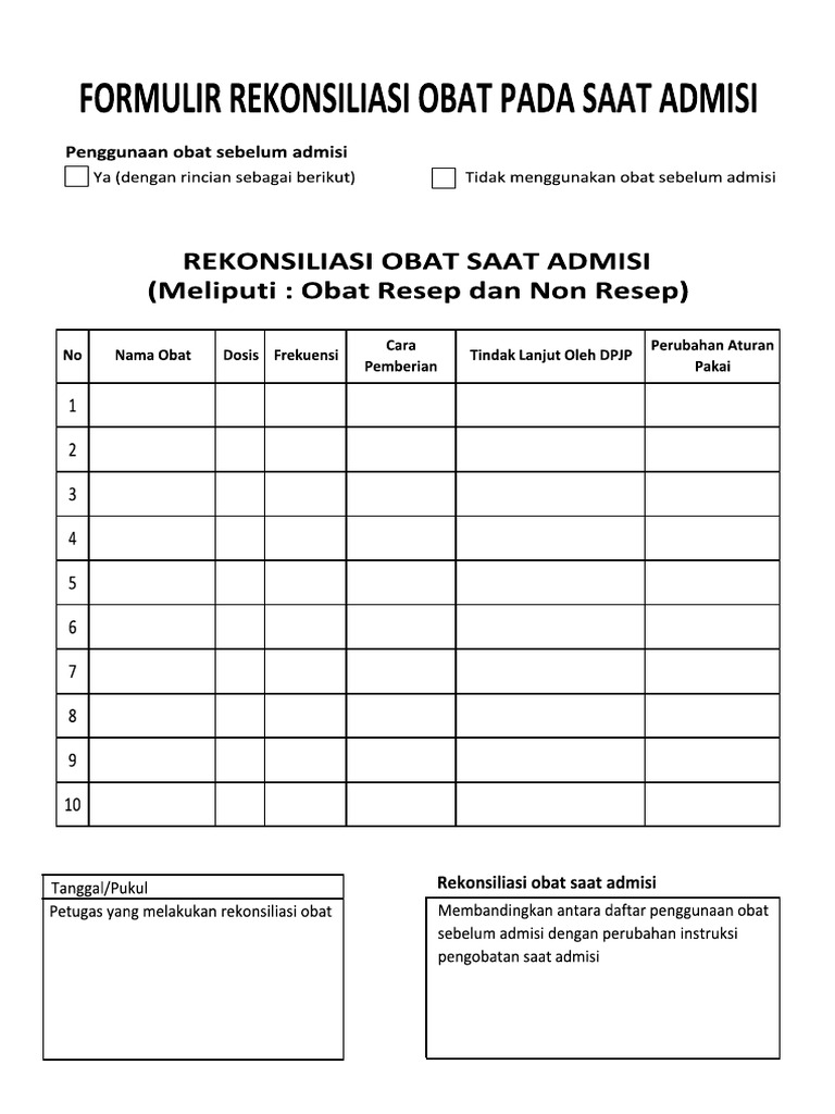 Formulir Rekonsiliasi Obat | PDF