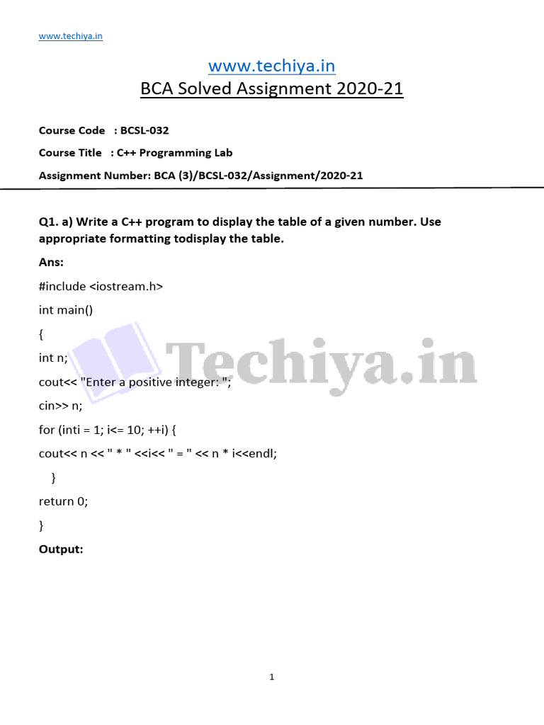 Bcsl 032 Solved Assignment Pdf C Constructor Object Oriented