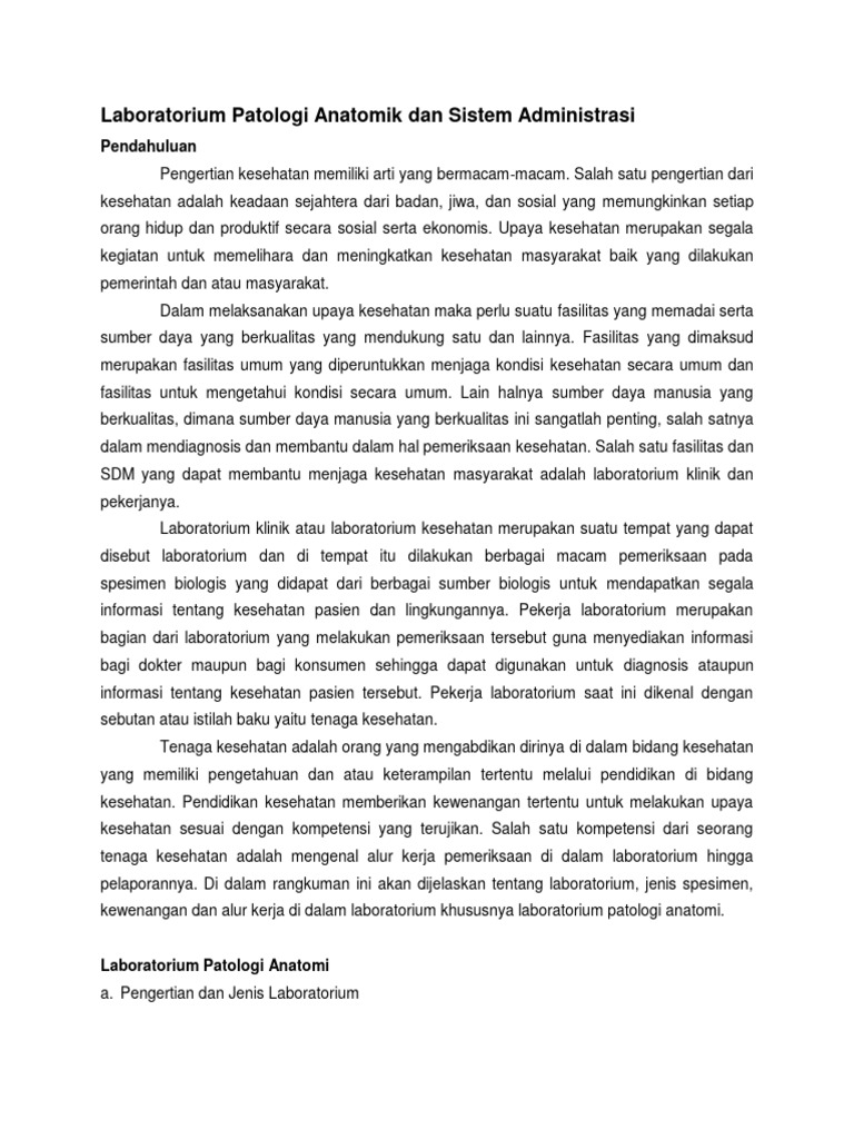 Laboratorium Patologi Anatomik Dan Sistem Administrasi | PDF