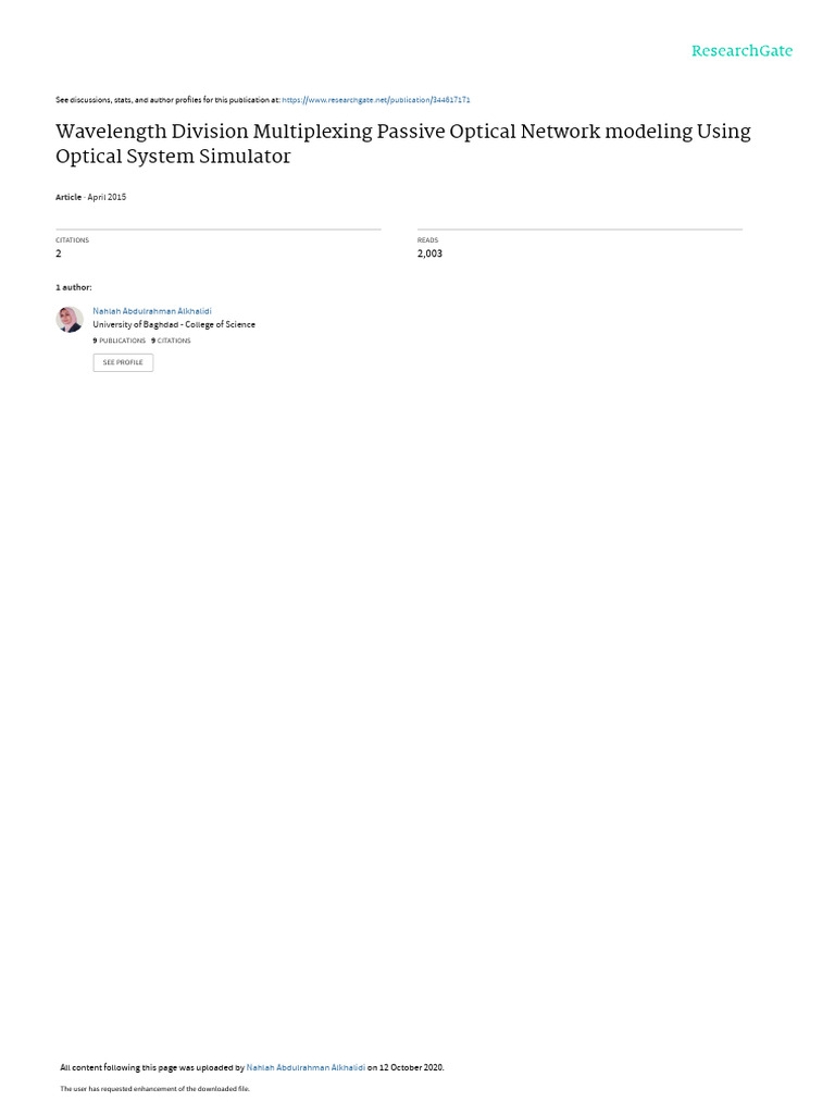 WDM-PON Modeling for Engineers | PDF | Fiber To The X | Wavelength Division Multiplexing