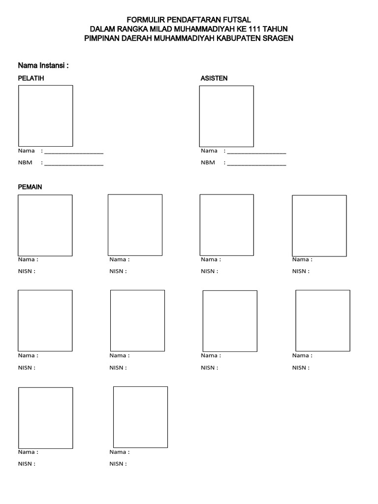 Formulir Pendaftaran Futsal 2023 | PDF