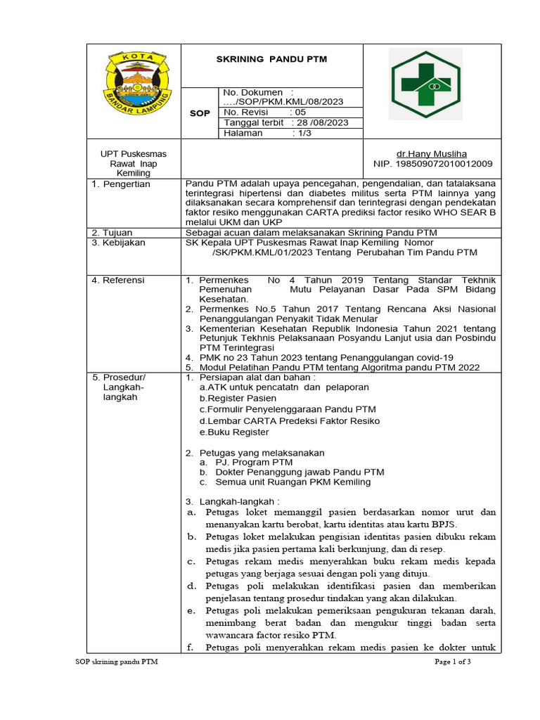 Sop Skrining Pandu PTM Agust 2023 | PDF