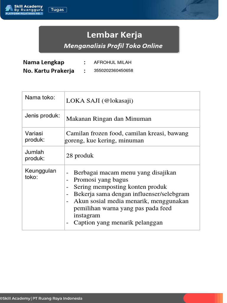 Profil Toko Online LOKA SAJI | PDF | Ilmu Sosial | Memasak, Makanan ...