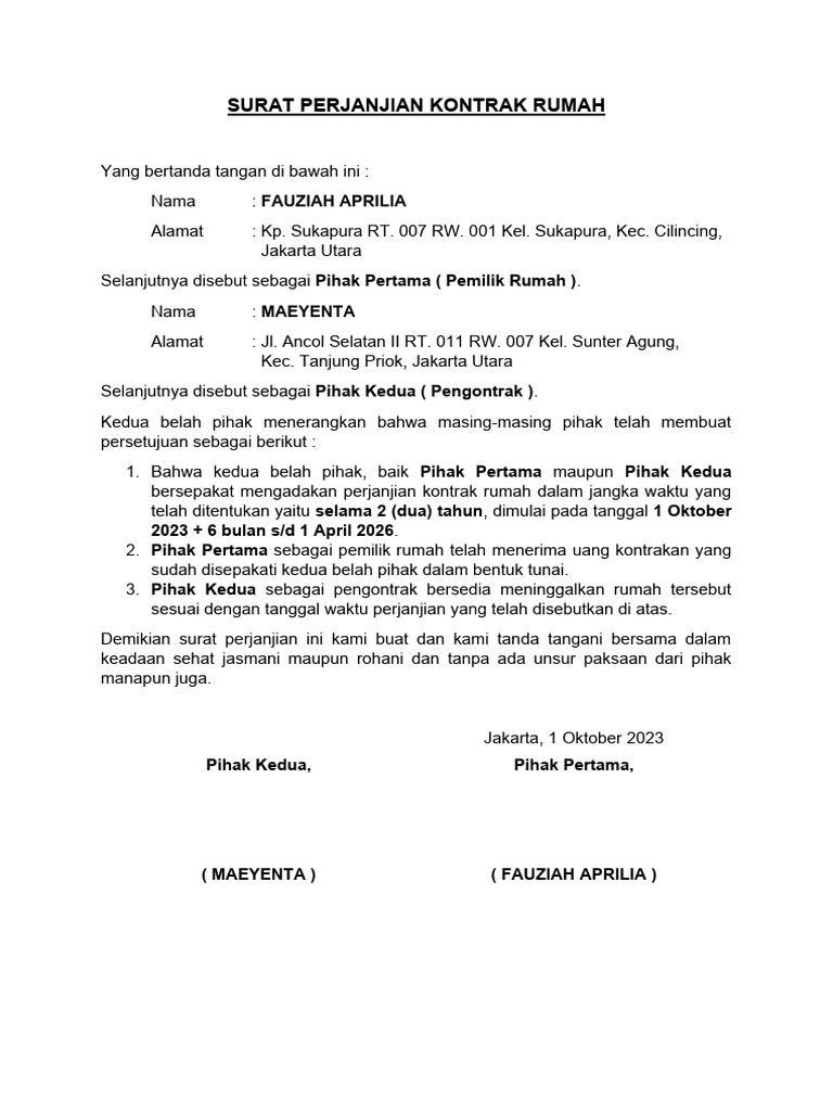 Surat Perjanjian Kontrak Rumah Pdf