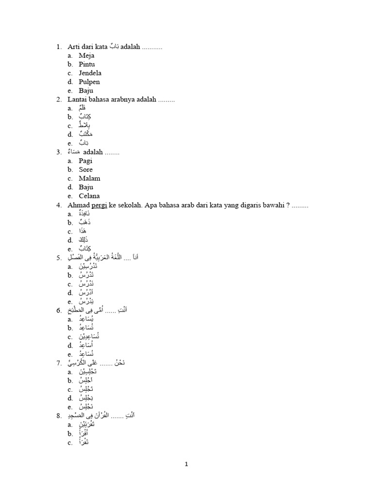 Soal Ujian Bahasa Arab Kelas 11 | PDF | Seni & Disiplin Bahasa | Seni