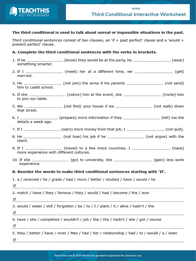 Third Conditional Interactive Worksheet | PDF | Sentence (Linguistics ...