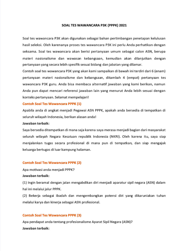 Contoh Soal Wawancara PPPK | PDF