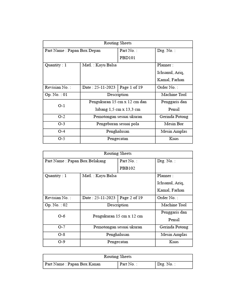 Routing Sheets | PDF