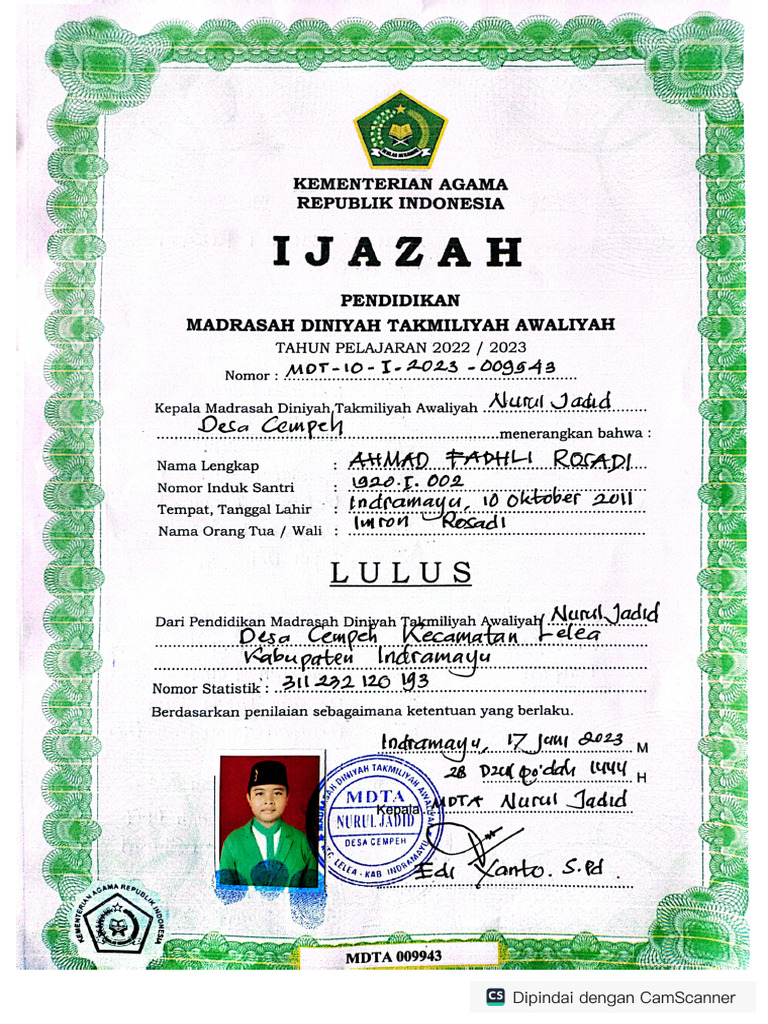 Contoh Penulisan Ijazah Dan SKHU MDTA 2023 | PDF