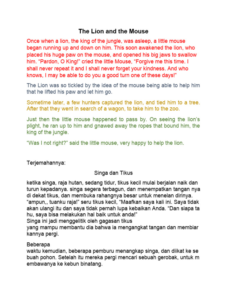 Pesan Moral Singa dan Tikus | PDF | Agama & Spiritualitas | Dewasa Muda