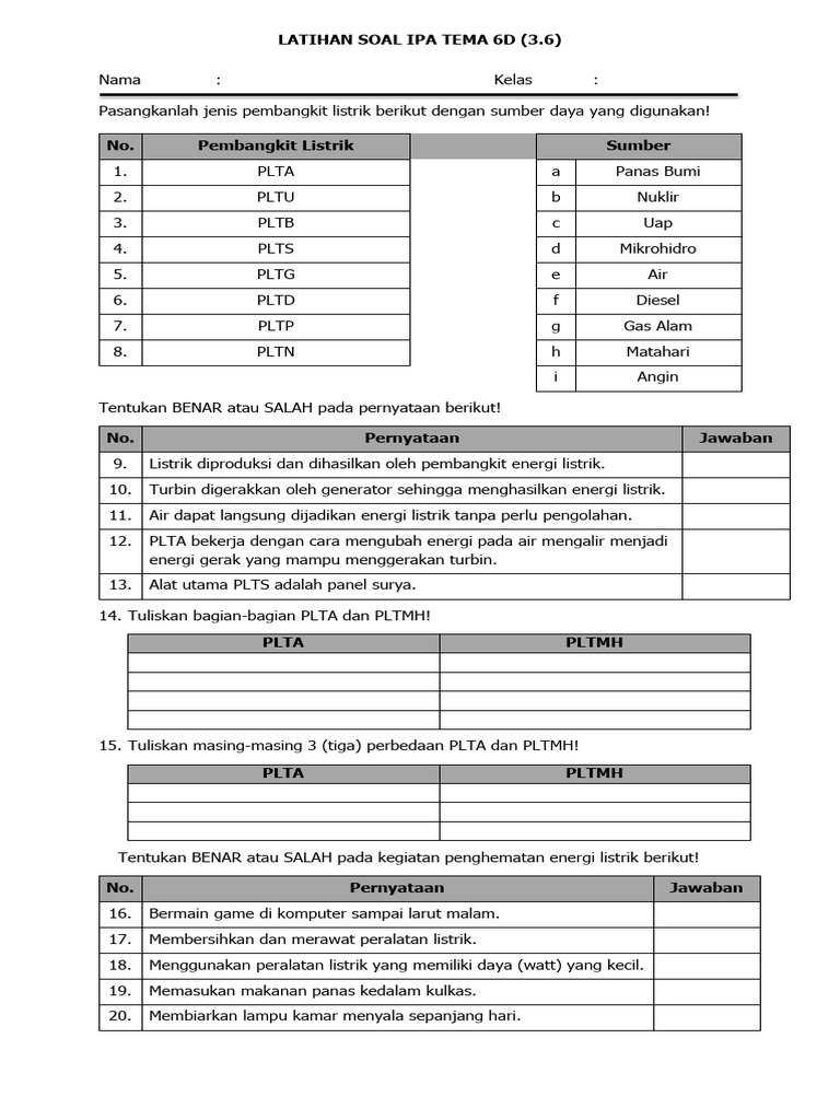 Latihan Soal IPA Tema 6D | PDF