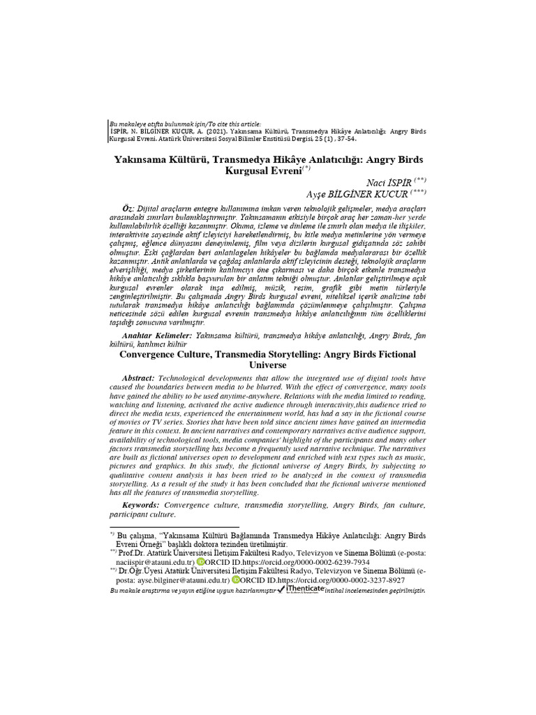 Yak Nsama K LT R, Transmedya Hik Ye Anlat C L Angry Birds Kurgusal Evreni (#827588) - 1402949 | PDF