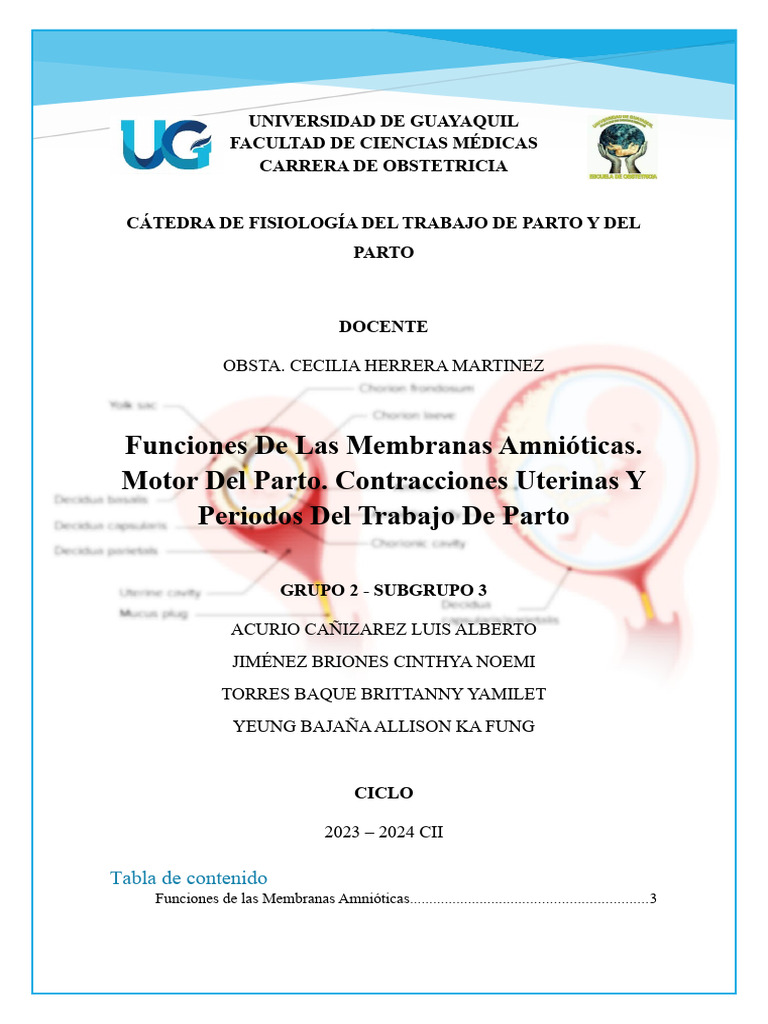 Funciones de Membranas Amnióticas, Motor Del Parto, Contracciones y ... Funciones de Membranas Amnióticas, Motor Del Parto, Contracciones y ...