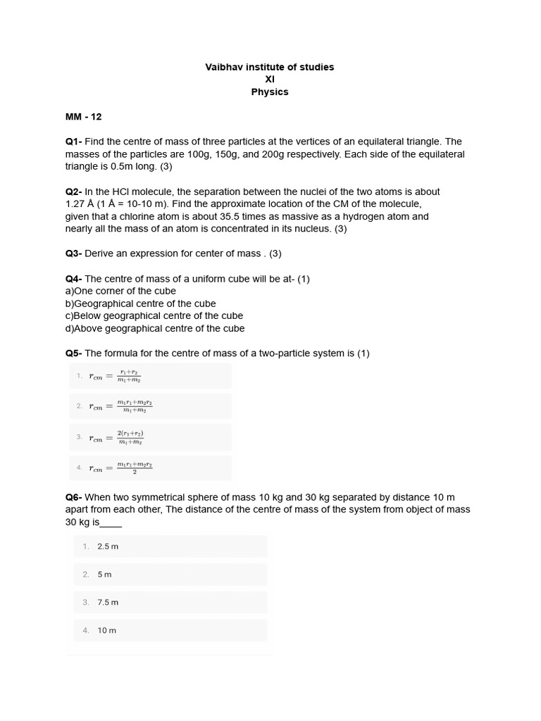 Xi Phy Centre of Mass | PDF | Teaching Methods & Materials
