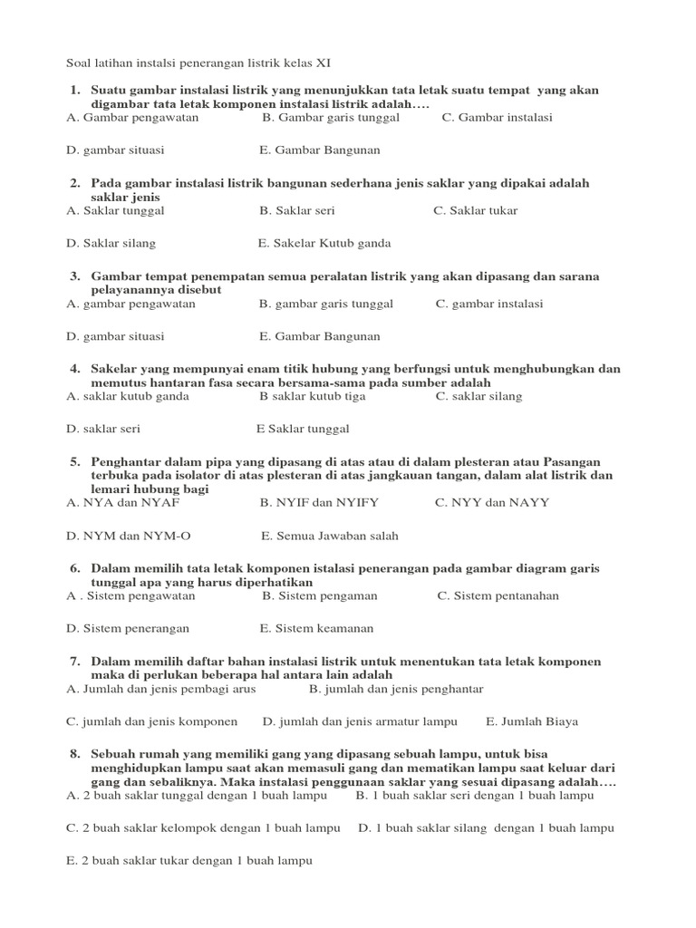 Soal Latihan Instalsi Penerangan Listrik Kelas XI | PDF | Metode & Bahan Ajar | Teknologi & Rekayasa