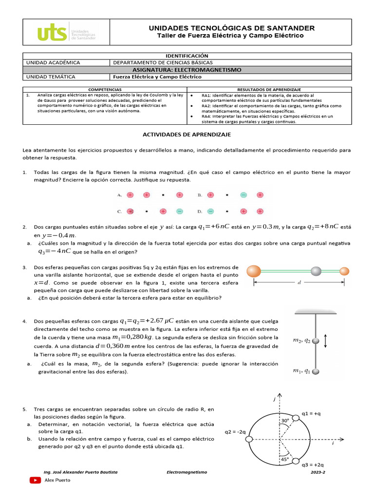 Taller de Fuerza Electrica y Campo Electrico - José Alexander Puerto 2023-2 | PDF | Electricidad ...
