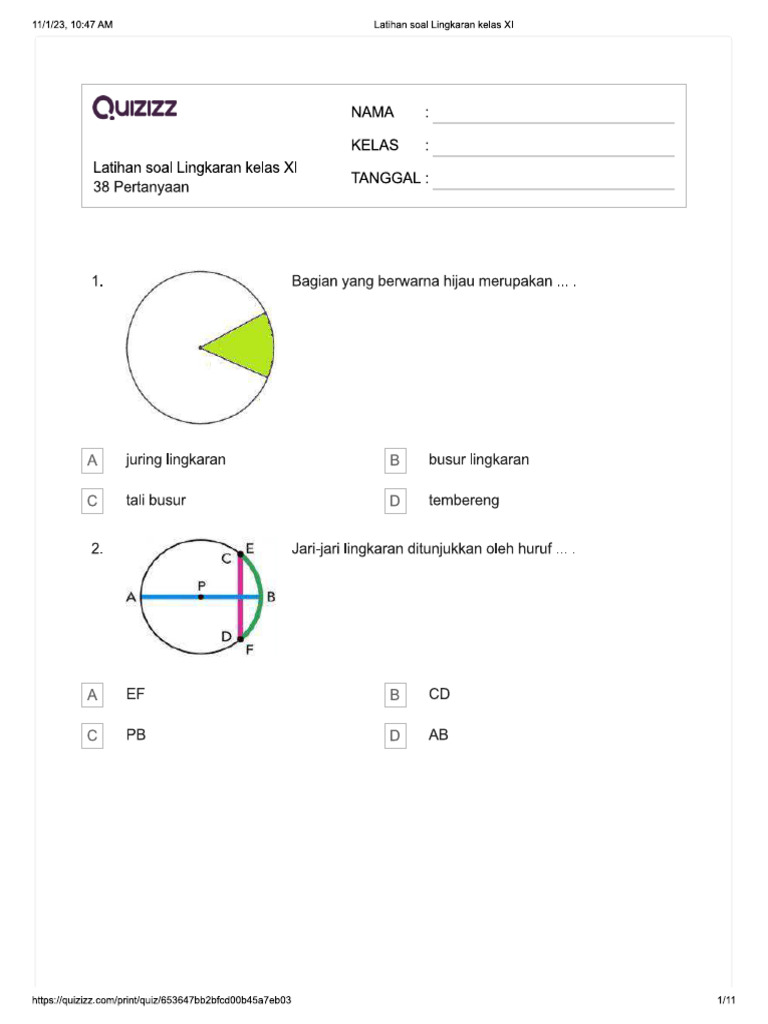 Latihan Soal Lingkaran Kelas XI | PDF