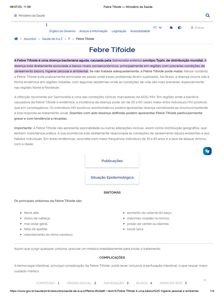 11 Febre Tifoide - Ministério Da Saúde | PDF | Causas de morte | Remédio