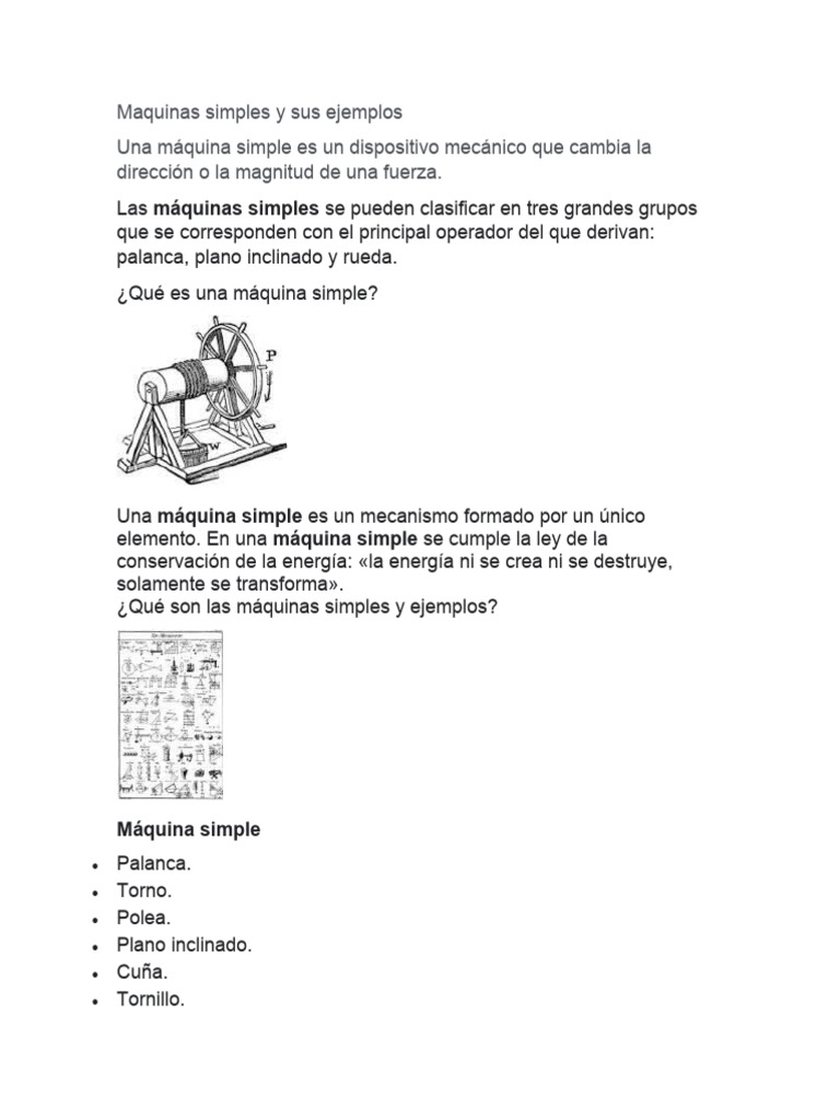 Ejemplos de máquinas simples | PDF | Finanzas y dinero | Ciencia y ...