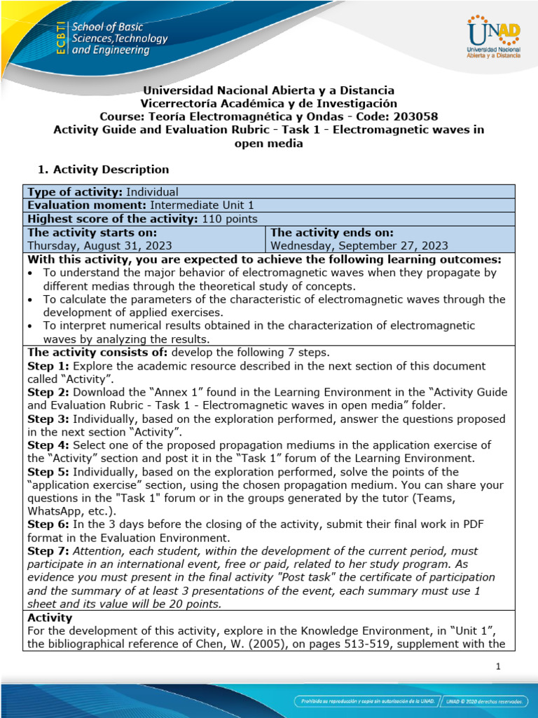 Activity Guide and Evaluation Rubric - Unit 1 - Task 1 - Electromagnetic Waves in Open Media ...