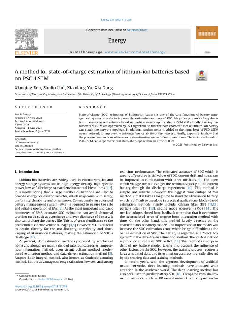 A Method For State Of Charge Estimation Of Lithium Ion Batteries Based
