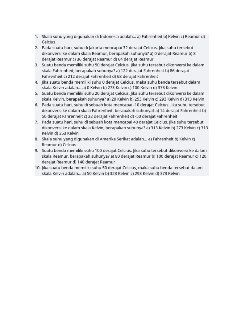 Skala Suhu Yang Digunakan Di Indonesia Adalah | PDF
