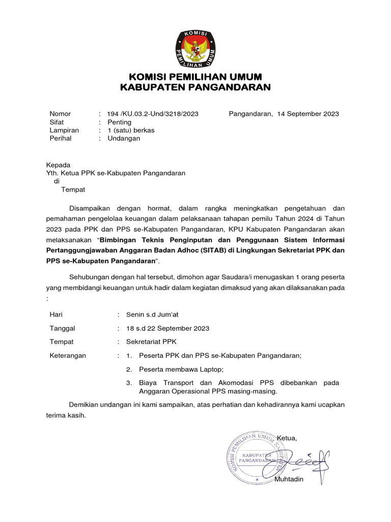 Undangan Bimtek Sitab | PDF