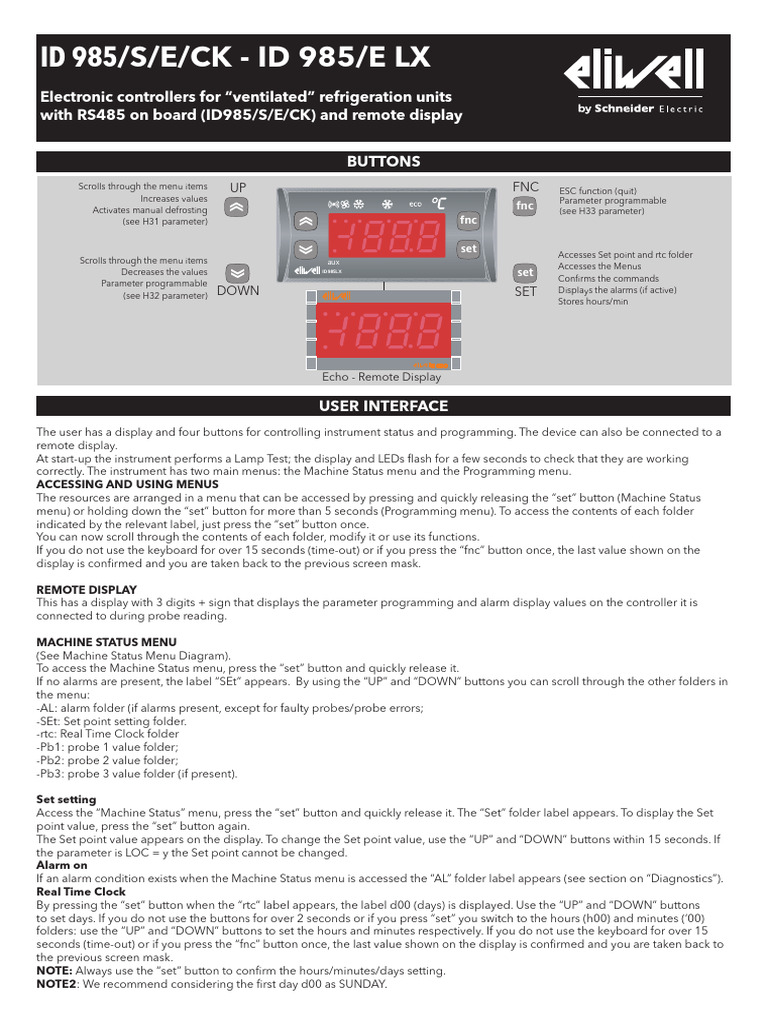 23.5 Eliwell Bedieing Ontdooithermostaat Id985-E-lx en | PDF | Menu (Computing) | Parameter ...