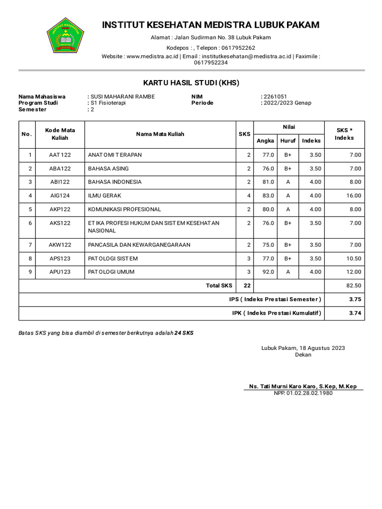 Cetak Laporan KHS Mahasiswa | PDF