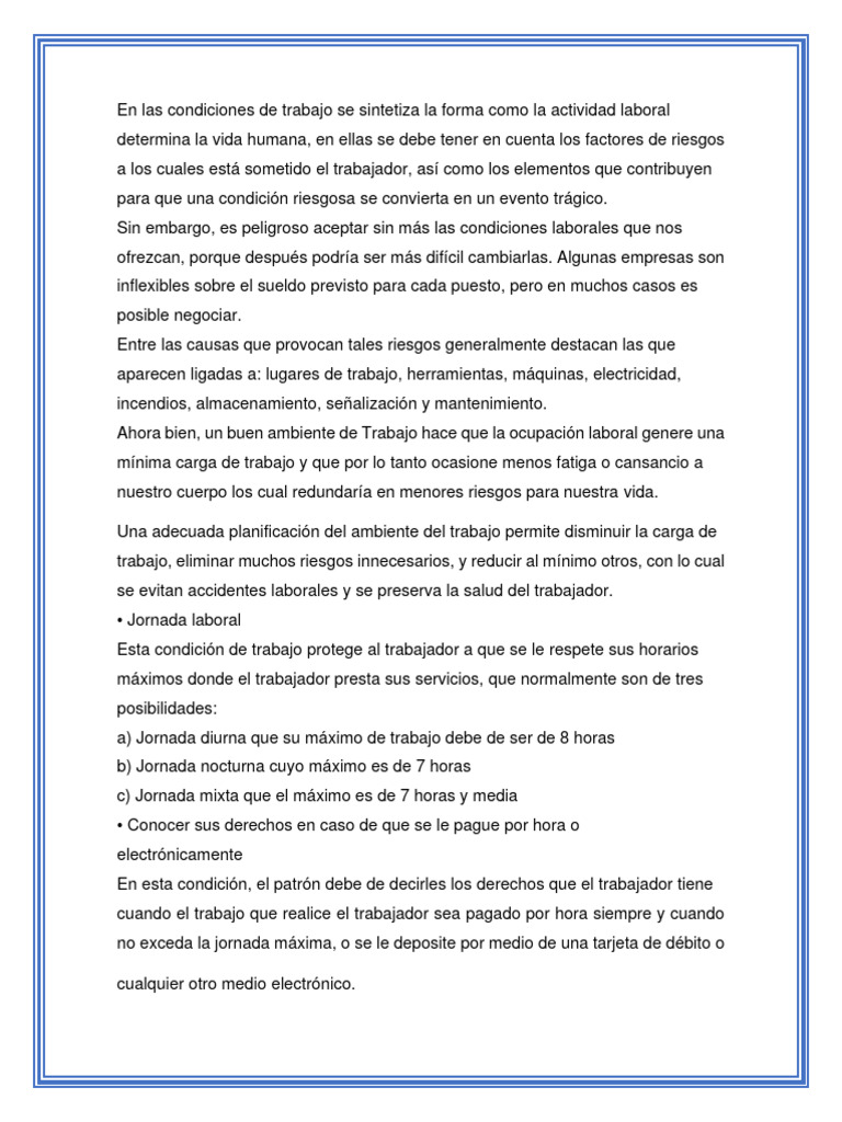 Ensayo Condiciones Laborales | Descargar gratis PDF | Derecho laboral ...