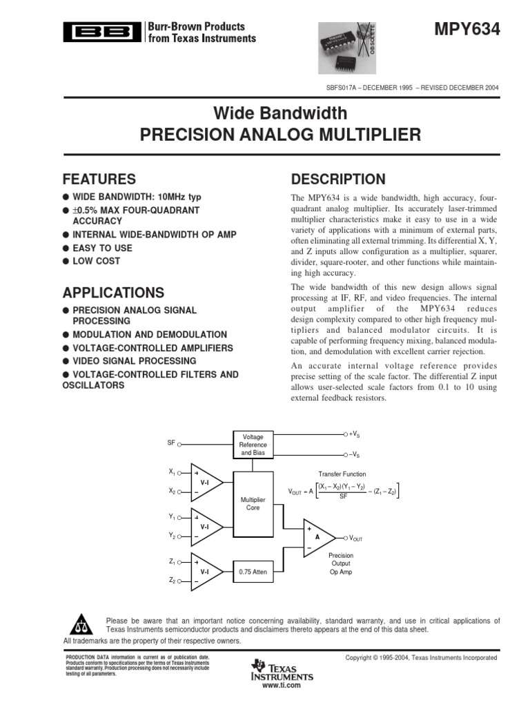 524H1 Mpy634+datasheet | PDF | Operational Amplifier | Amplifier