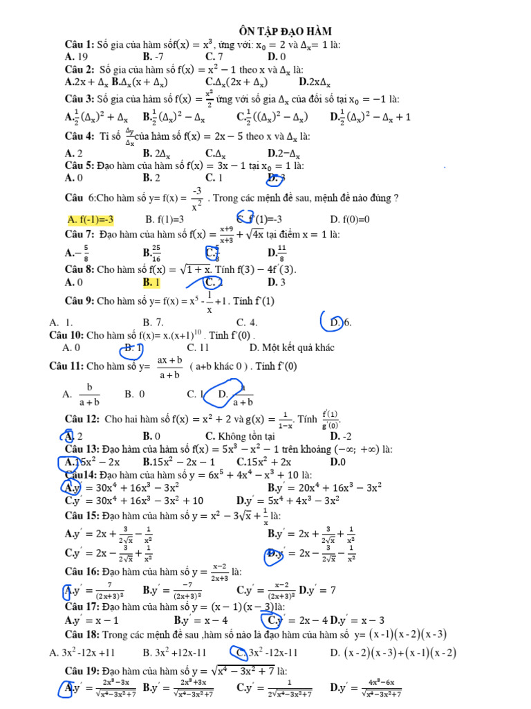 Bai Tap TN Dao Ham So 1 | PDF