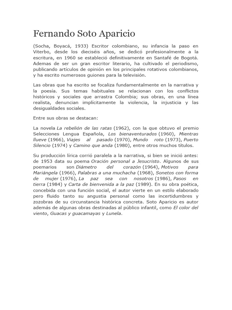 Biografía de Fernando Soto Aparicio | PDF | Clásicos