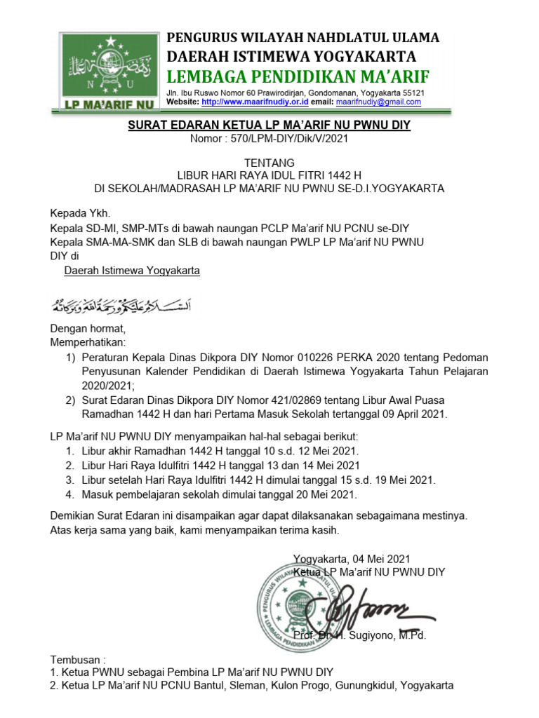 570 - Surat Edaran Libur Idulfitri 1442H | PDF