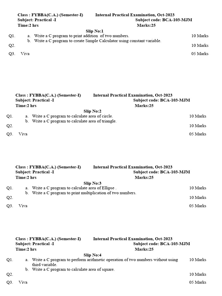 C - Practical Slip | PDF | Area | Mathematics
