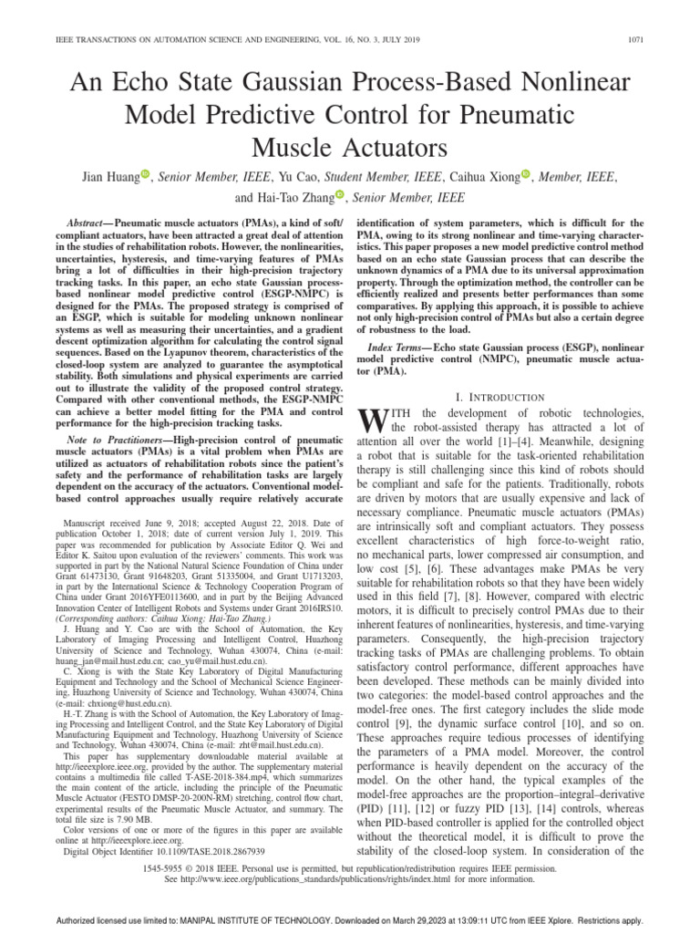 An Echo State Gaussian Process-Based Nonlinear Model Predictive Control For Pneumatic Muscle ...