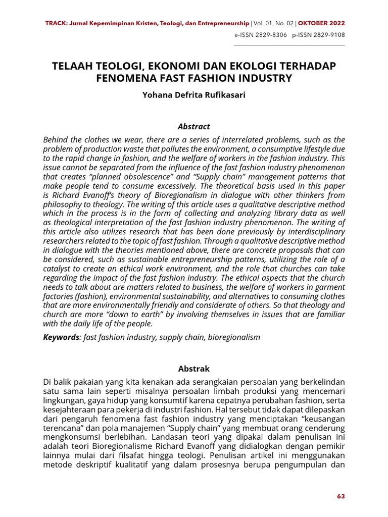Telaah Teologi, Ekonomi Dan Ekologi Terhadap Fenomena Fast Fashion ...