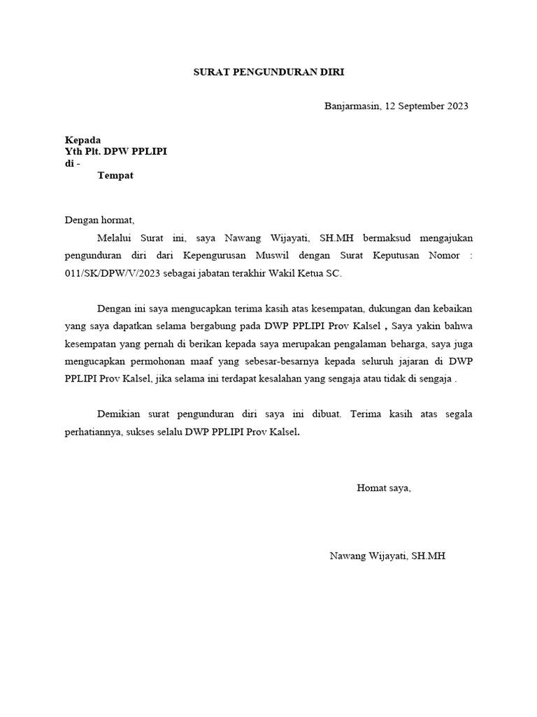 Contoh Surat Pengunduran Diri Karyawan | PDF