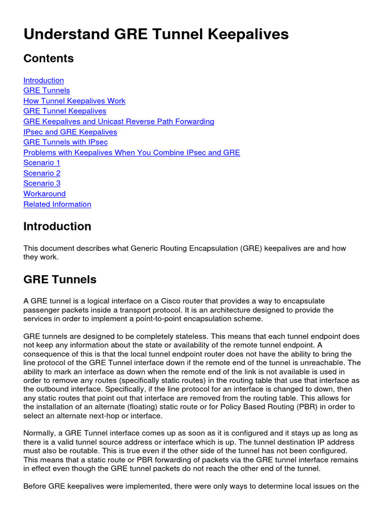 Understand GRE Tunnel Keepalives | PDF | Internet Protocols | Router ...