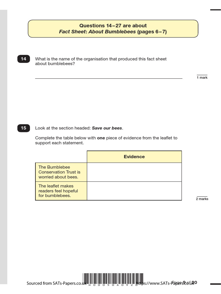 ks2 English 2019 Reading Answer Booklet 9 14 | Download Free PDF ...