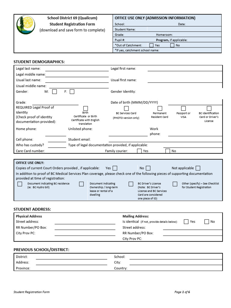 Student Registration Form | PDF | Identity Document | Allergy