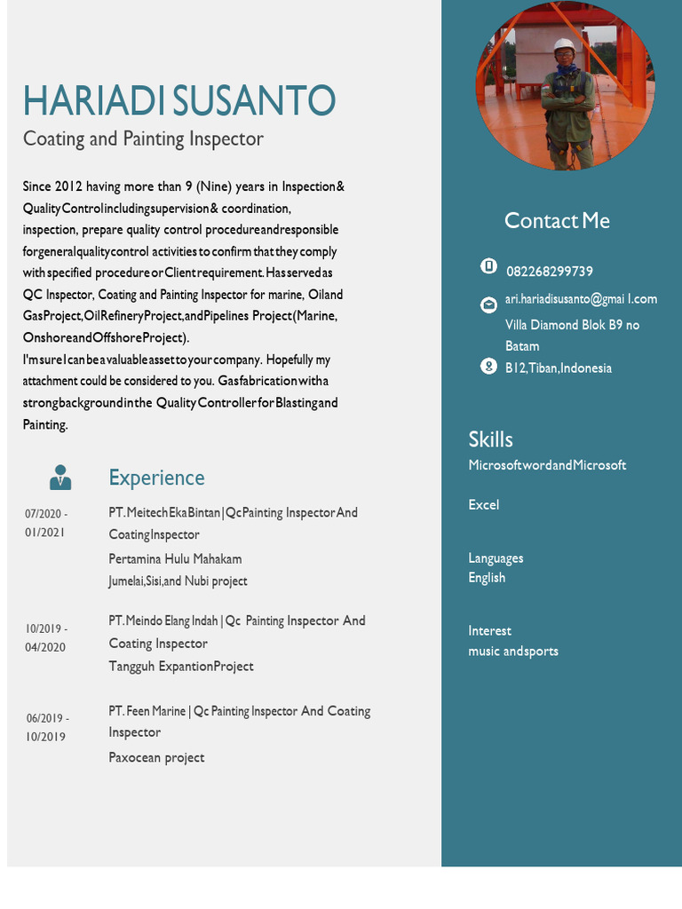 Coating and Painting Inspector Resume | PDF | Business Process