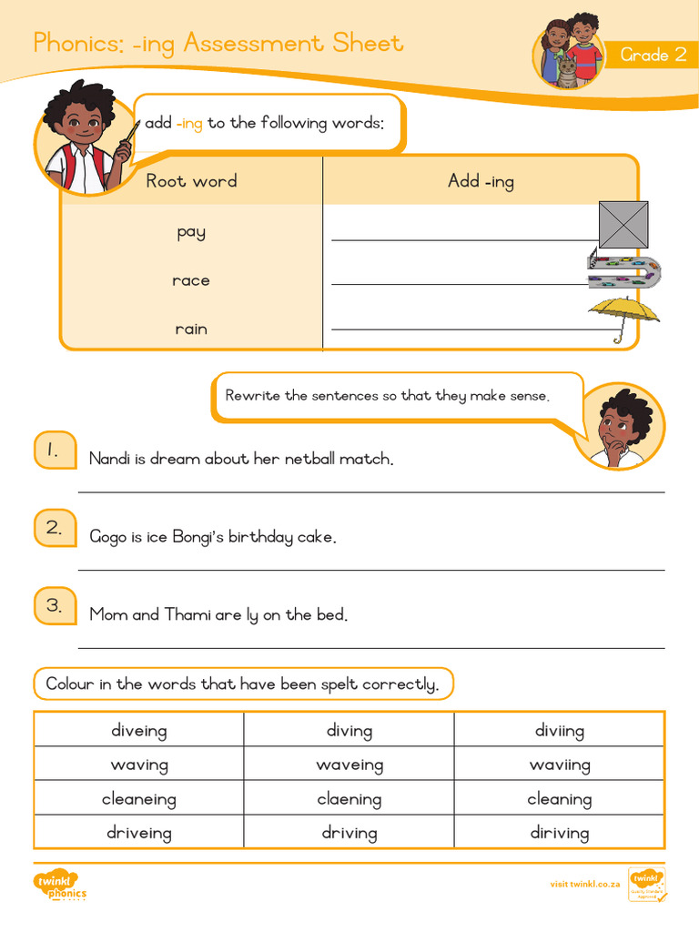Grade 2 Phonics: -ing Practice Sheet | PDF