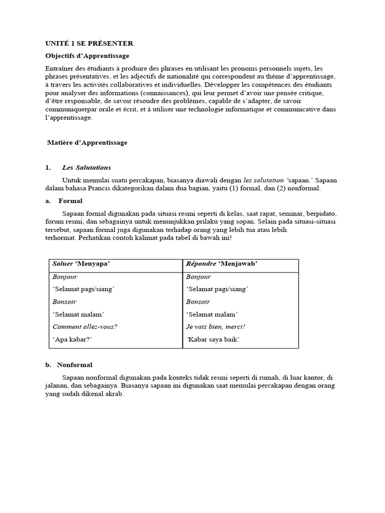 Unité 1 Se Présenter | PDF